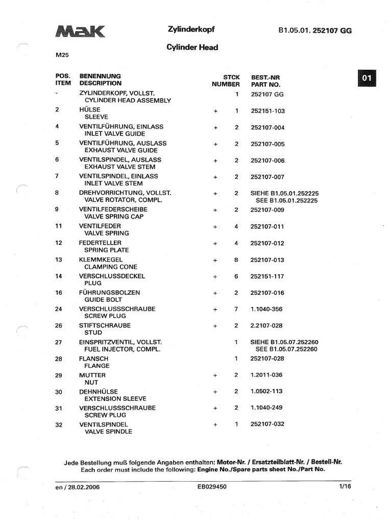MaK M25 Cylinder Head Spare Parts | PDF