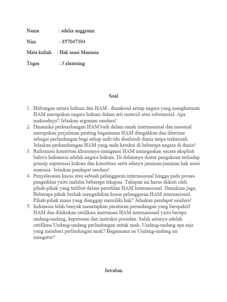 TUGAS 3 HAK ASASI MANUSIA Elearning | PDF