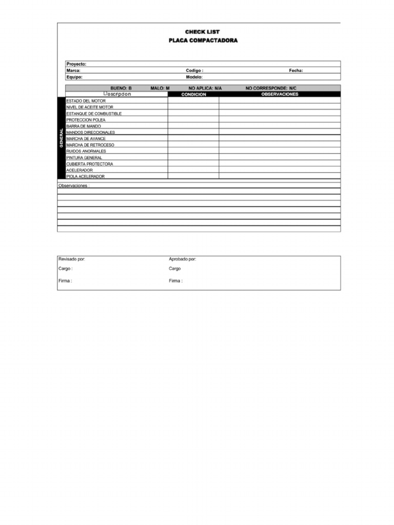 Check-List Placa Compactadora - ILIDE - INFO Platform PDF Viewer | PDF