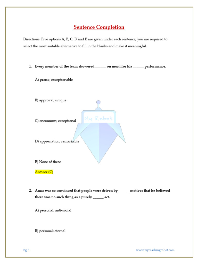 English Sentence Completion | PDF