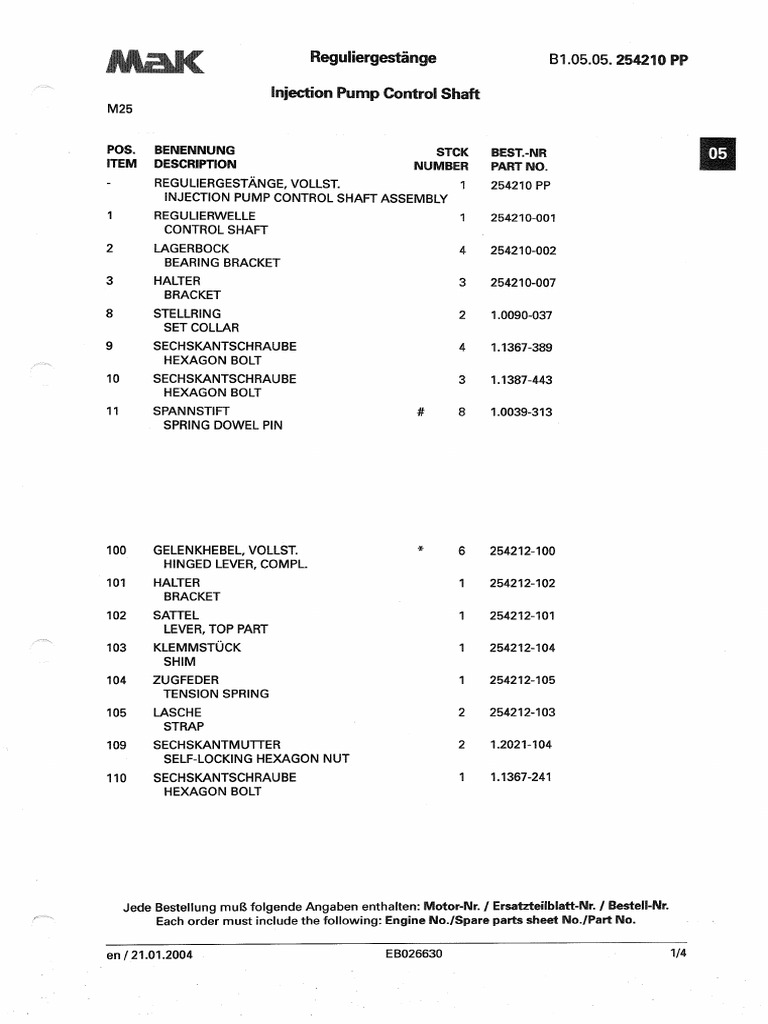 MaK M25 Engine Regulation Spare Parts | PDF