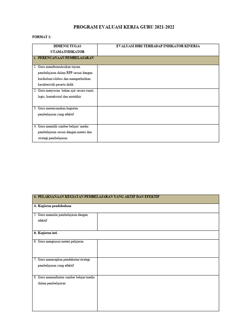 Program Evaluasi Kerja Guru | PDF