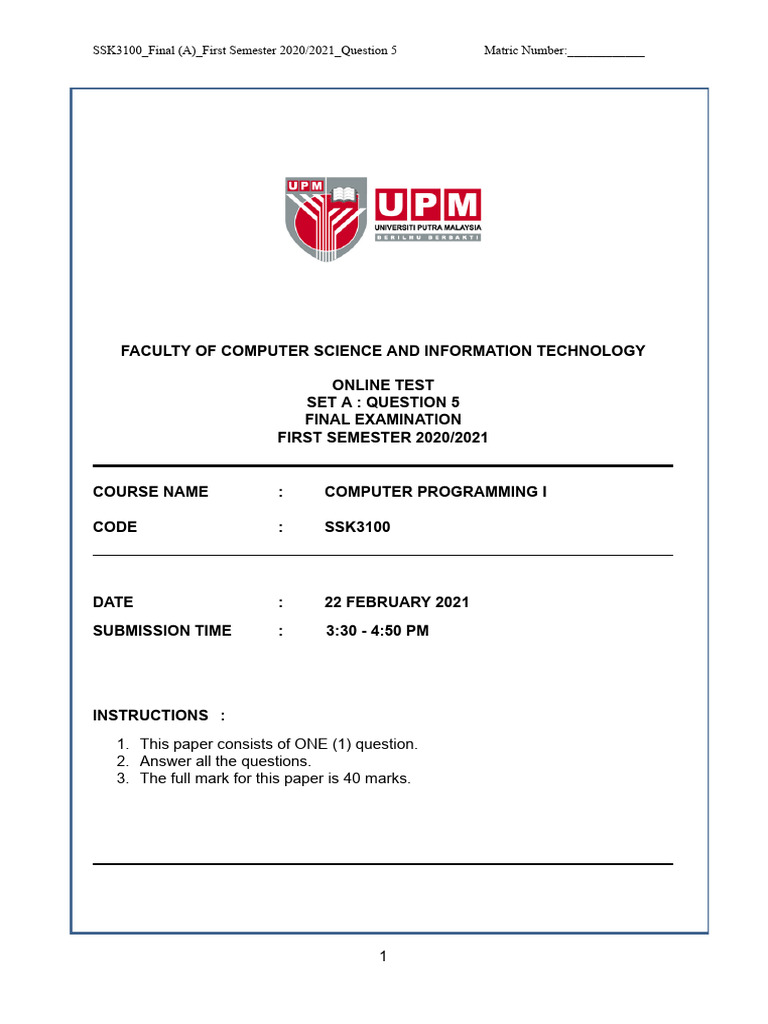 SSK3100 - SET A - 5 | PDF | Computer Engineering | Computer Science