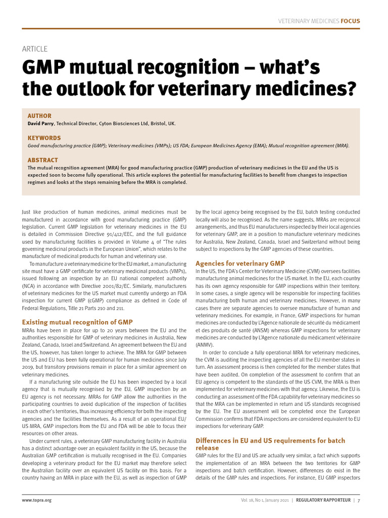GMP Veterinary Medicines Europe EU USA CMC | PDF | Food And Drug ...