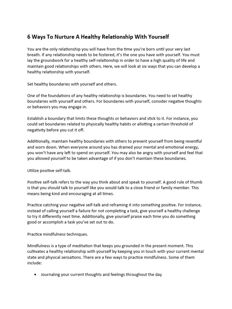 6 Ways to Improve Self-Relationship | PDF | Mindfulness | Thought