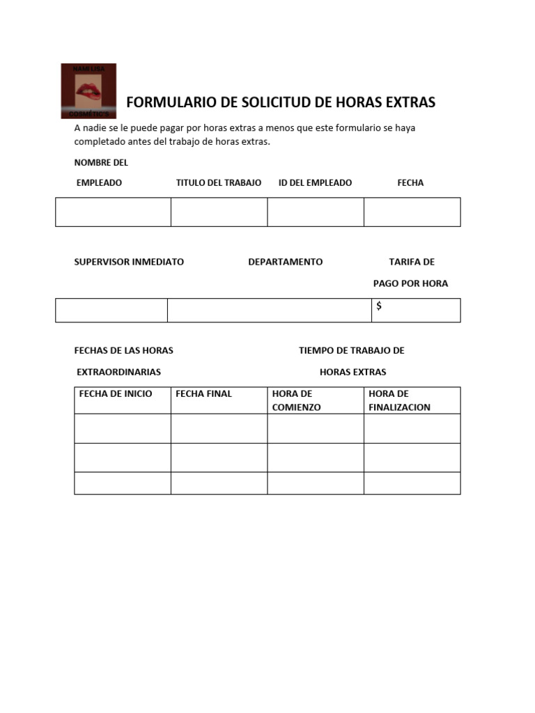 Formulario de Solicitud de Horas Extras | PDF