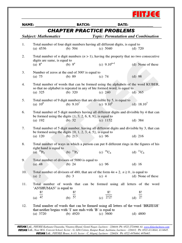 Math Permutations and Combinations Problems | PDF | Numbers | Abstract Algebra