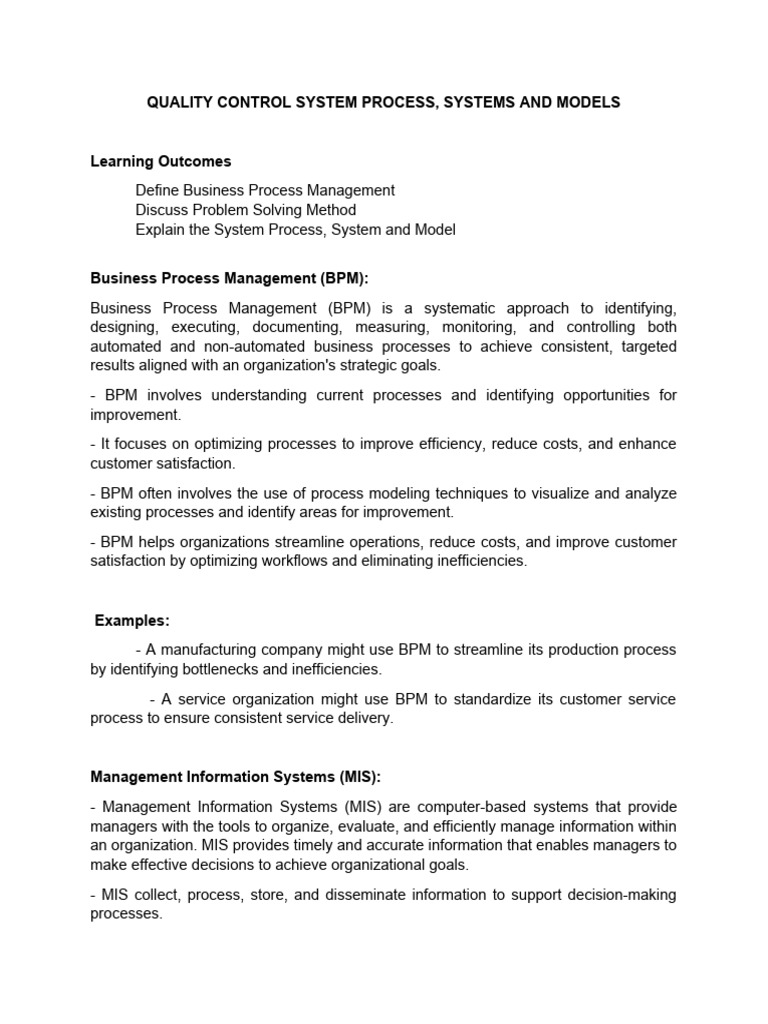 Quality Control Systems and BPM Insights | PDF | Business Process ...