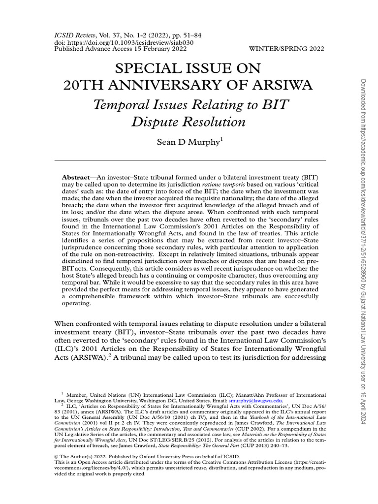 BIT Dispute Resolution: Temporal Jurisdiction | PDF | International Law ...