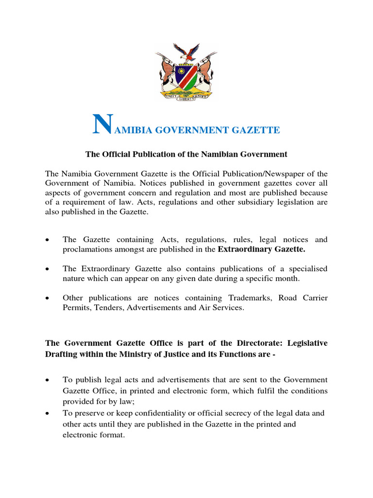 Namibia Government Gazette Overview | PDF | Namibia | Proofreading