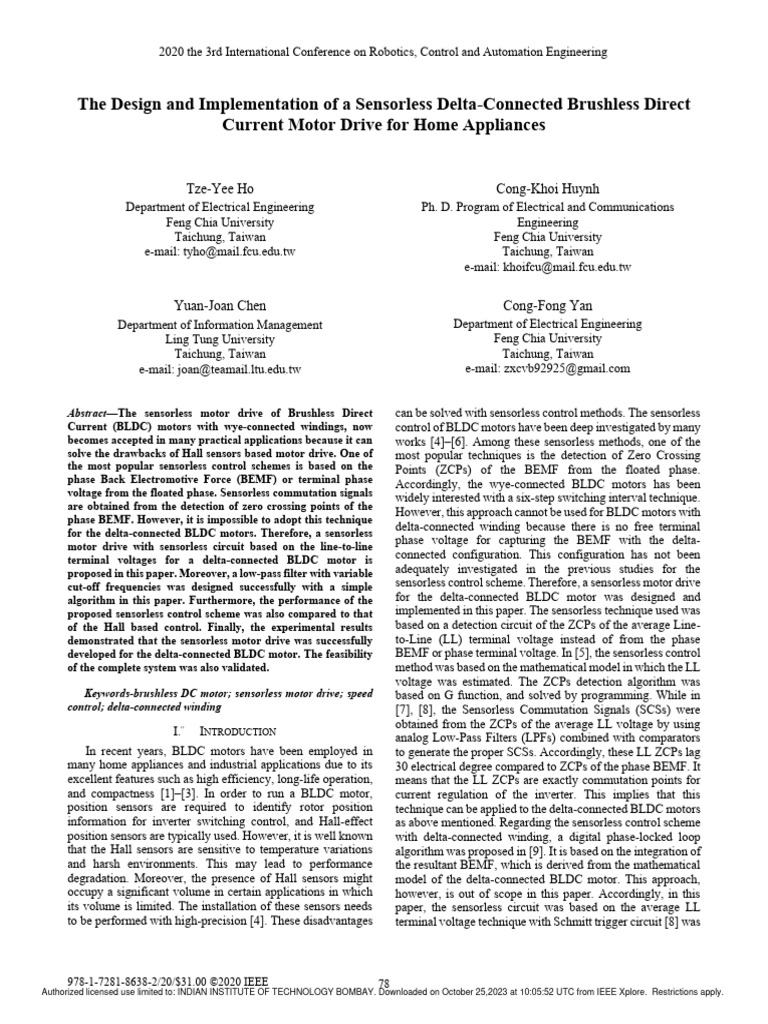 Sensorless Delta BLDC Motor Drive | PDF | Capacitor | Power Inverter