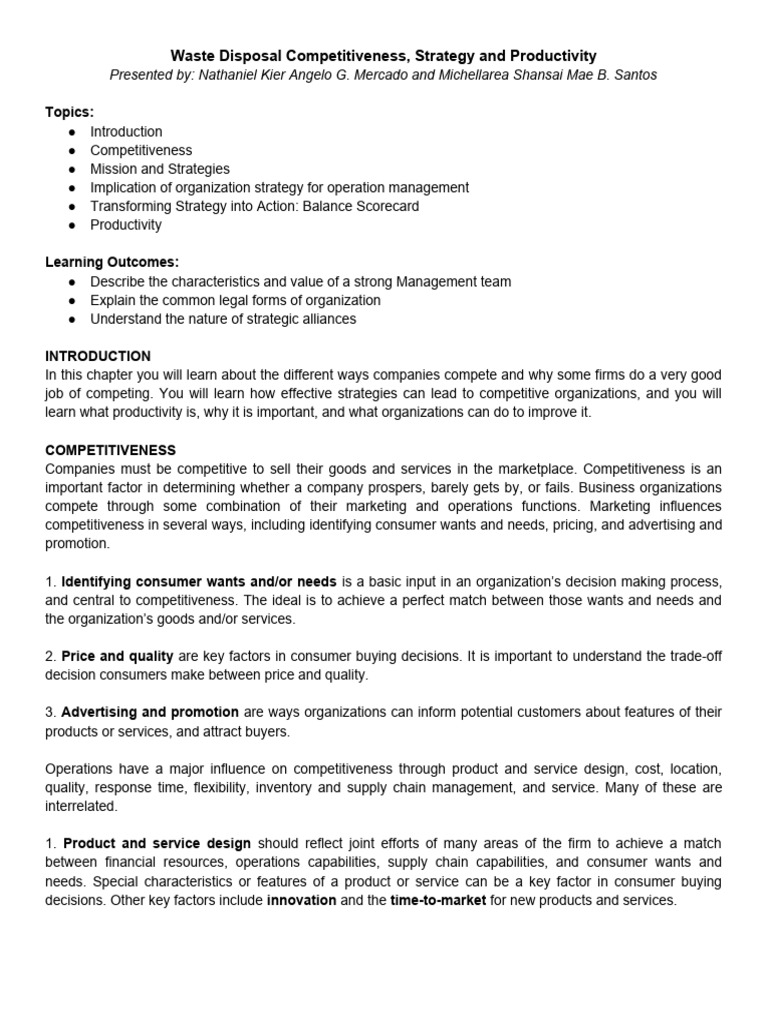 Waste Disposal Strategy and Productivity | PDF | Strategic Management ...