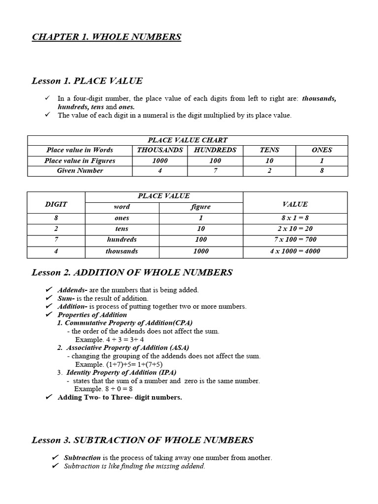 Chapter 1 WHOLE NUMBERS | Download Free PDF | Division (Mathematics) | Subtraction