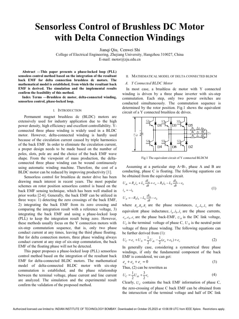 Sensorless Control of Brushless DC Motor With Delta Connection Windings ...