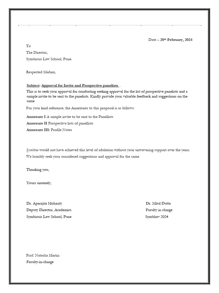 Approval Request for Symbhav 2024 Panelists | PDF | Governance