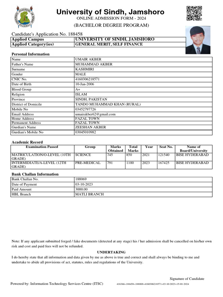 Application Form 188458 | PDF | Bachelor Of Science | Science