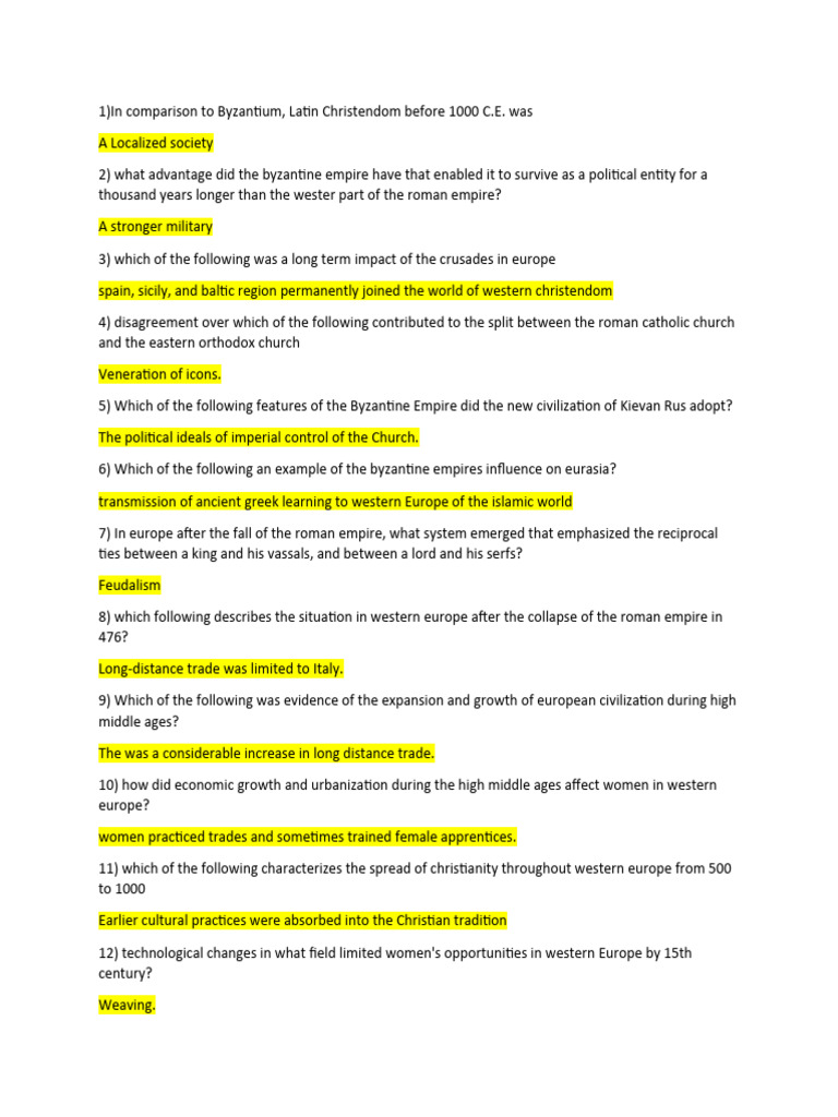 Chapter 10 Test | Download Free PDF | Byzantine Empire | Europe Chapter 10 Test | Download Free PDF | Byzantine Empire | Europe