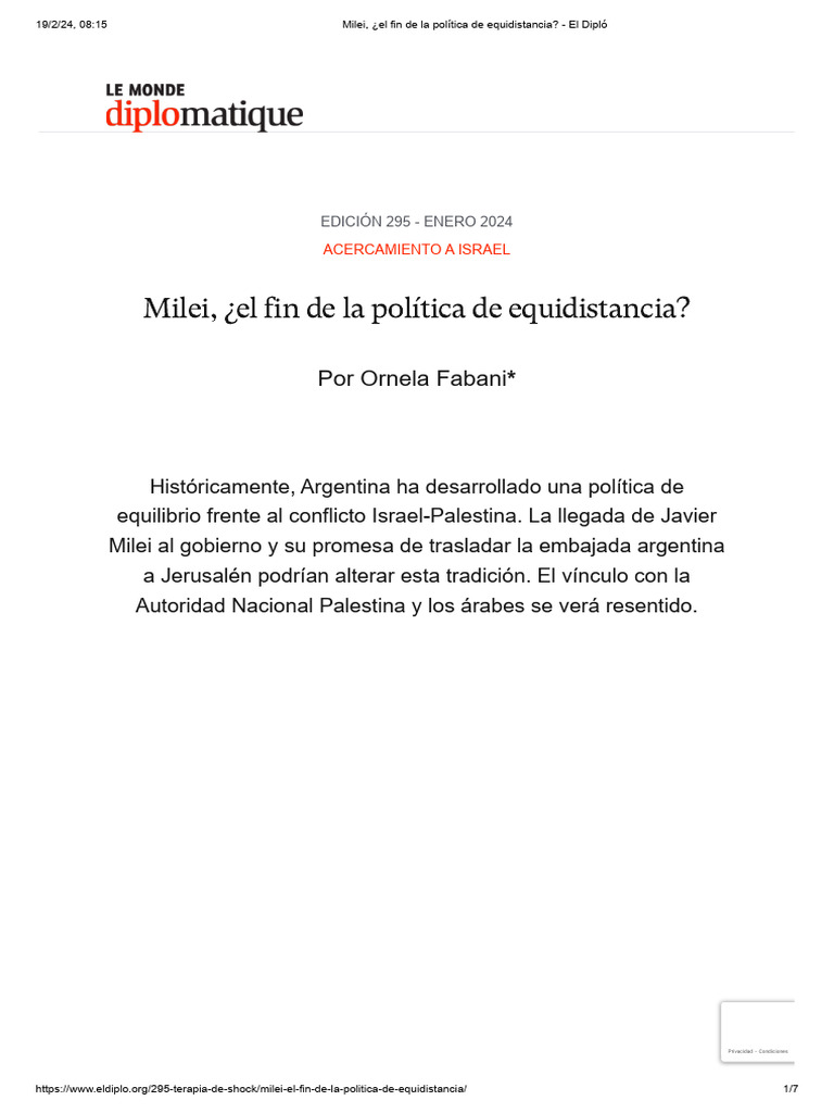 Milei, ¿El Fin de La Política de Equidistancia - El Dipló | PDF ...