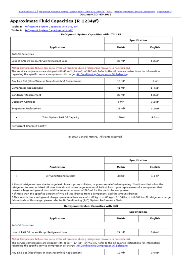 (Components) (Air Conditioning) (301002835) (100557014) (Cadillac 3.6-LGX-LF4-Approximate Fluid ...