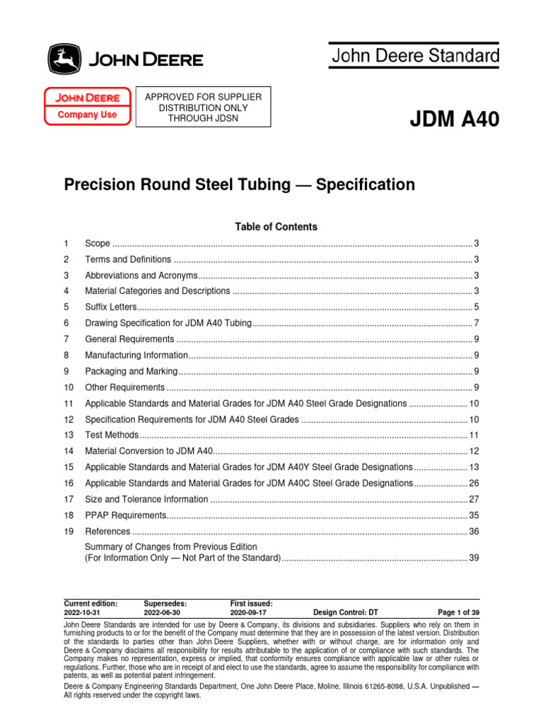 JDM A40: Precision Round Steel Tubing - Specification | Download Free ...