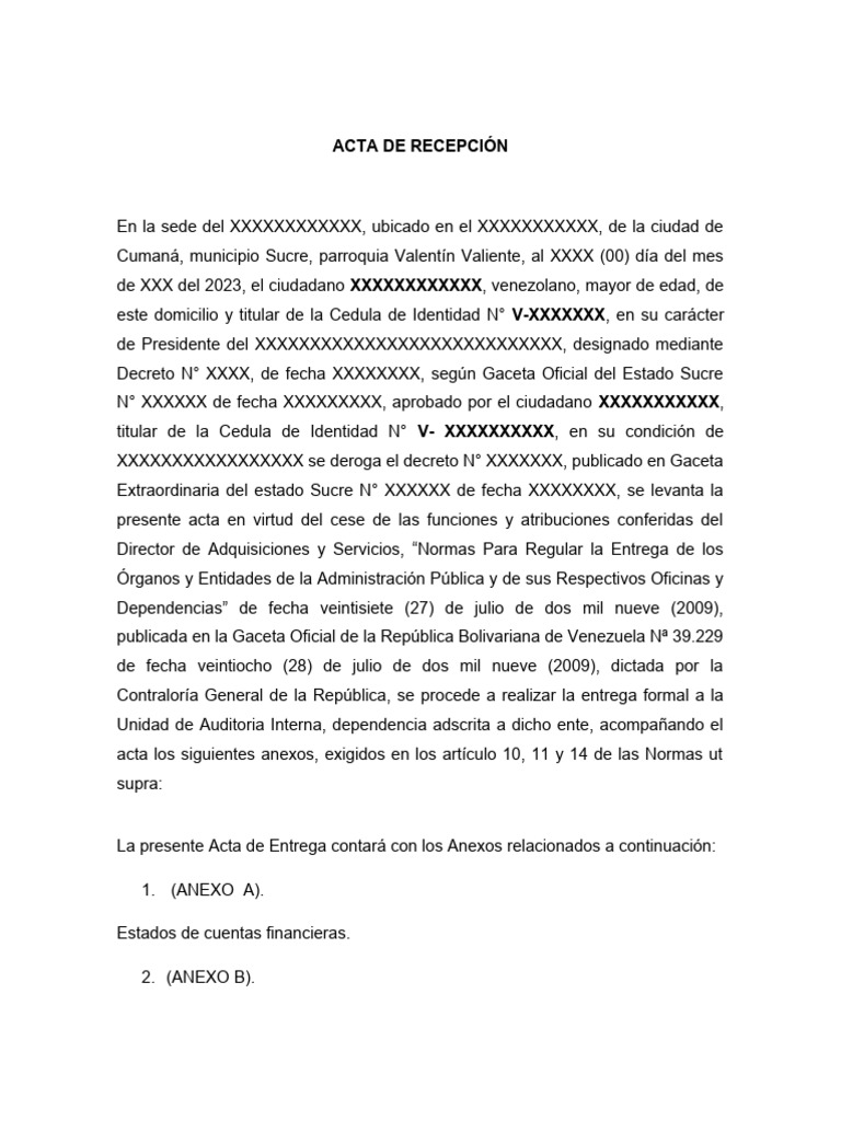 MODELO DE ACTA | PDF | Documento de identidad | Gobernancia