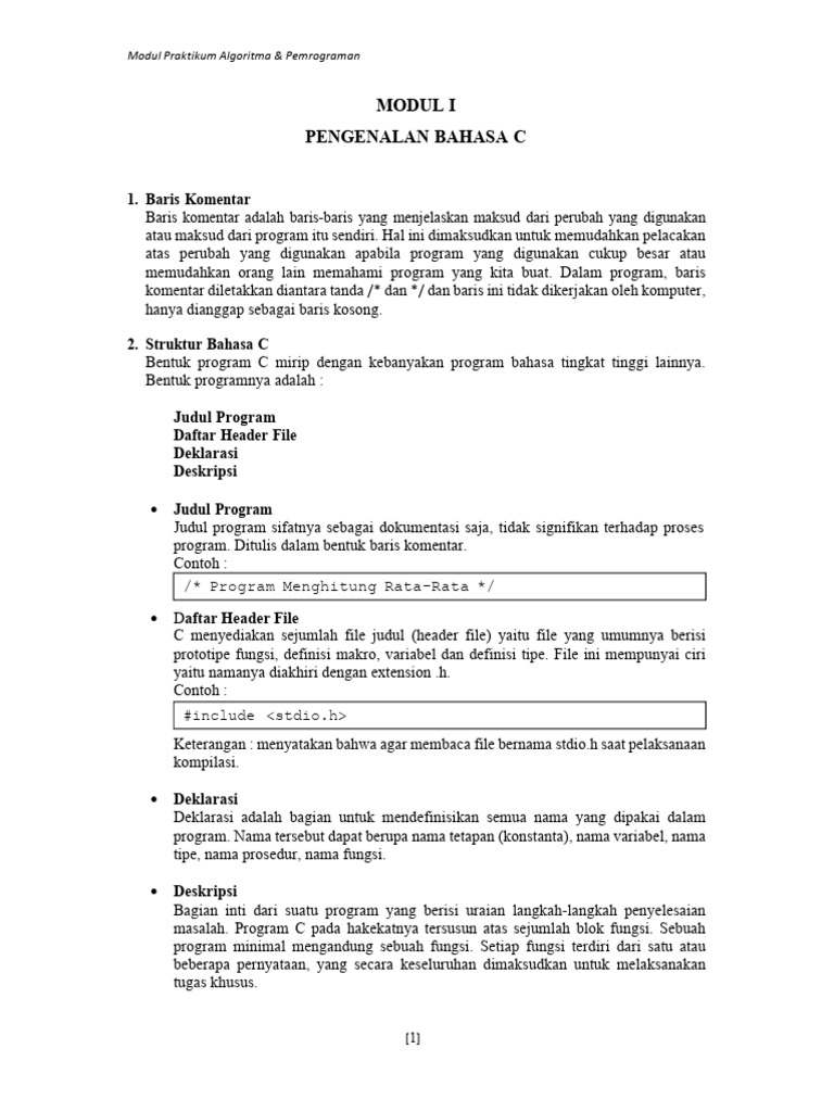Modul I Pengenalan Bahasa C | PDF Modul I Pengenalan Bahasa C | PDF