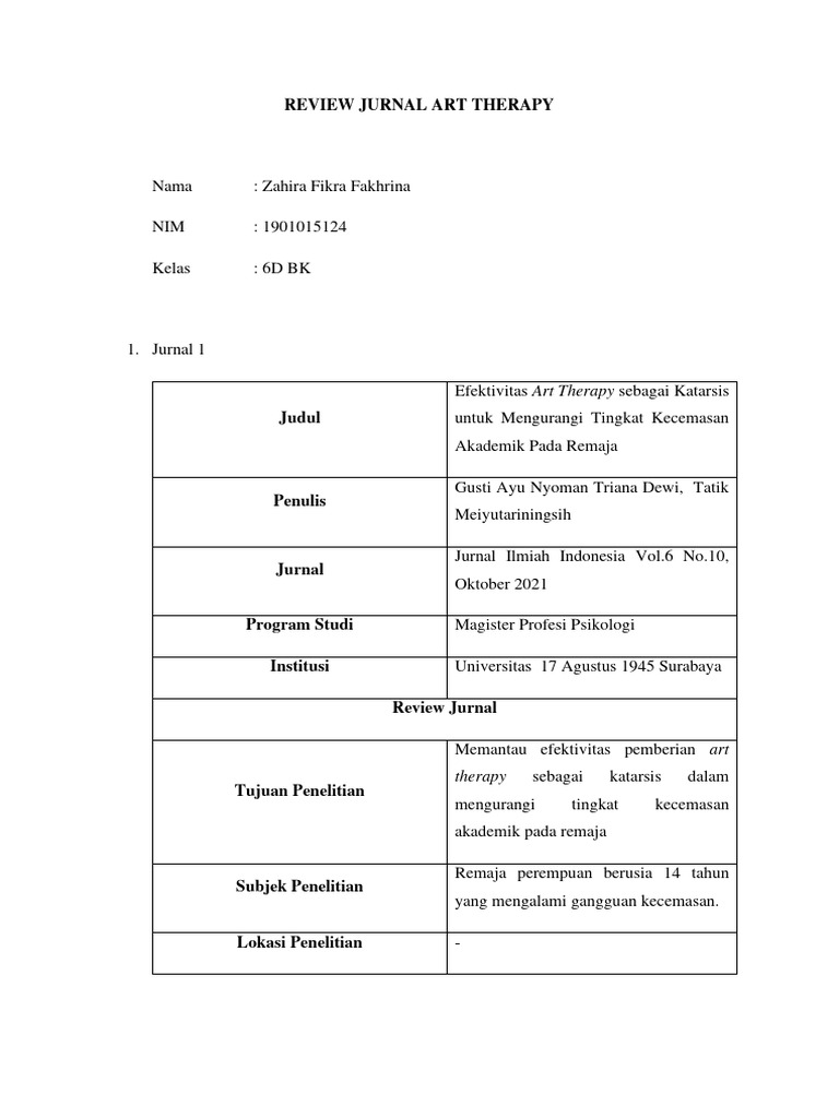 Review Jurnal Art Therapy | PDF