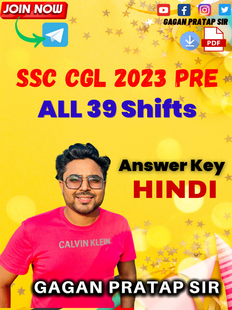 SSC CGL 2023 Pre All 39 Shifts Answer Key PDF's in Hindi | PDF