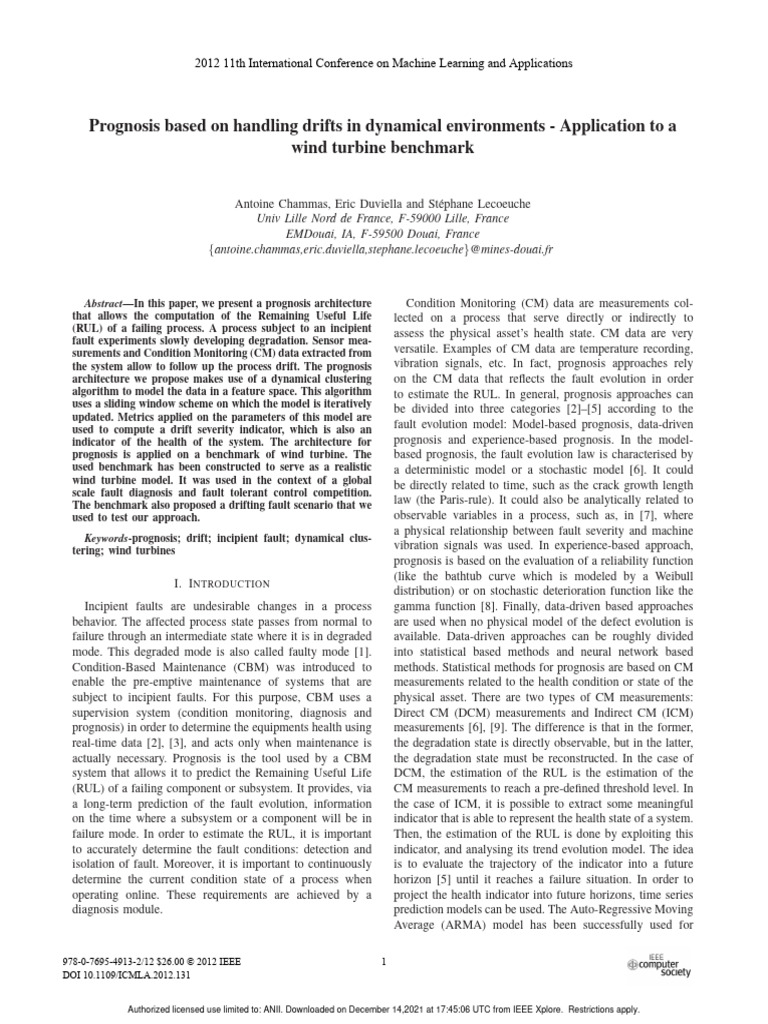 Prognosis Based On Handling Drifts in Dynamical Environments Application To A Wind Turbine ...