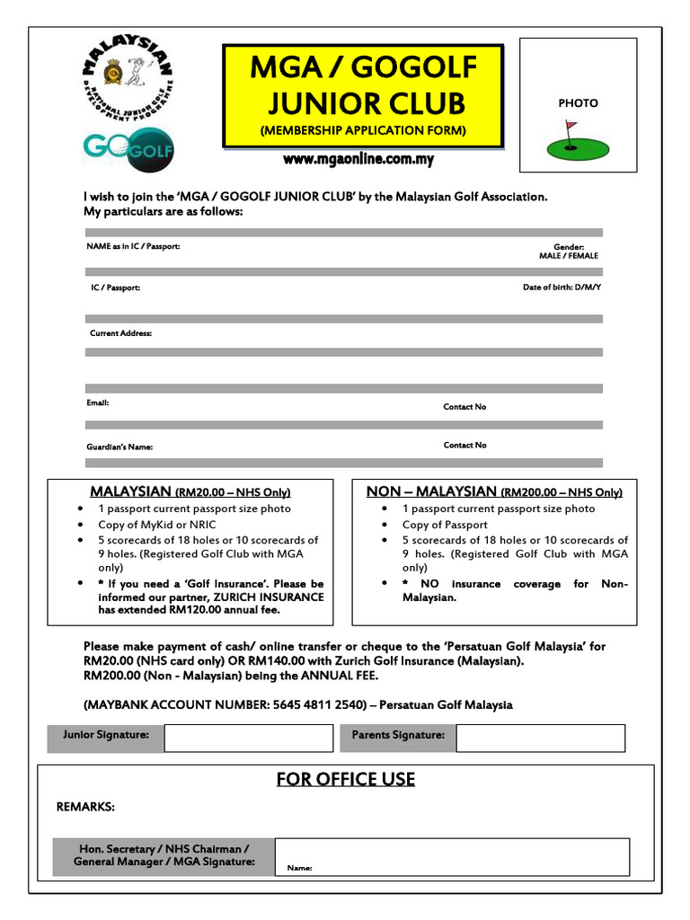 MGA GOGOLF Junior Club Membership Form | PDF