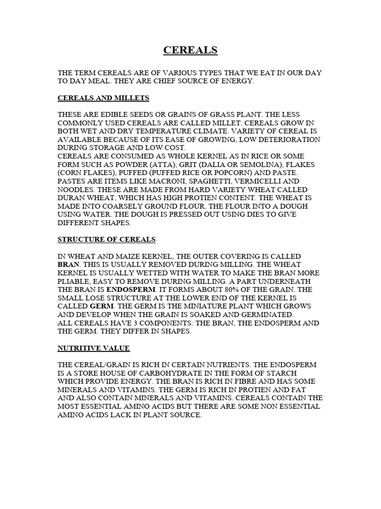 Chapter 3 CEREALS | PDF | Cereals | Flour