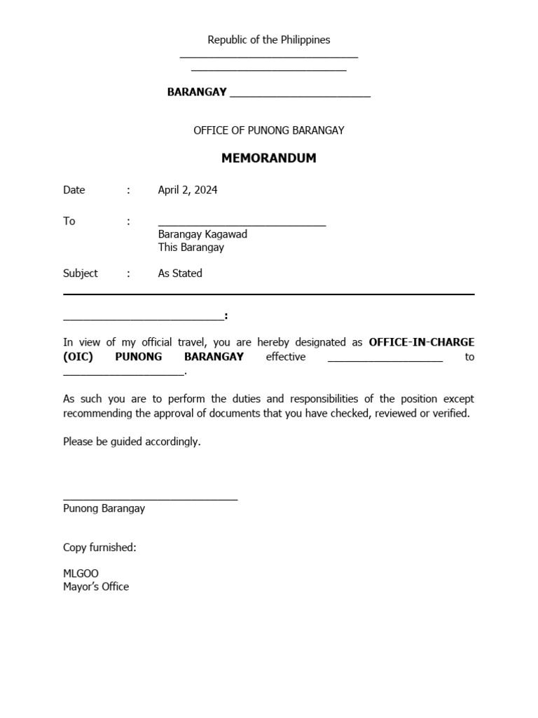 OIC Designation Memorandum Template | PDF