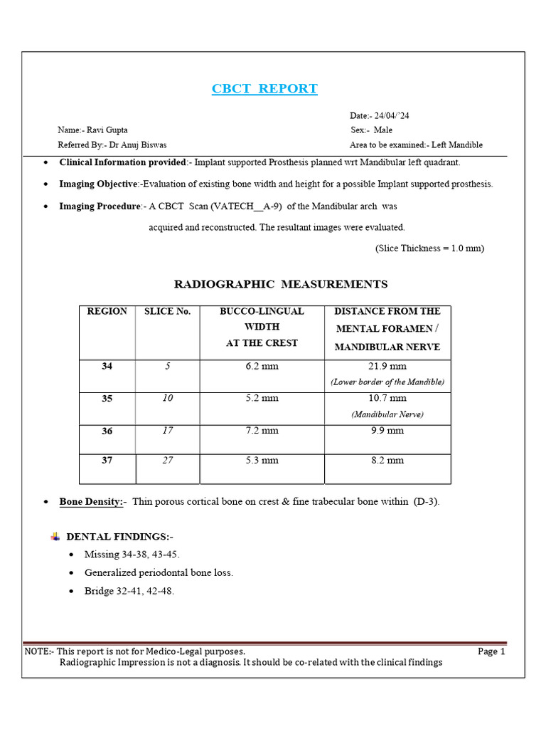 CBCT Report - Ravi Gupta | PDF | Dental Implant | Health Sciences