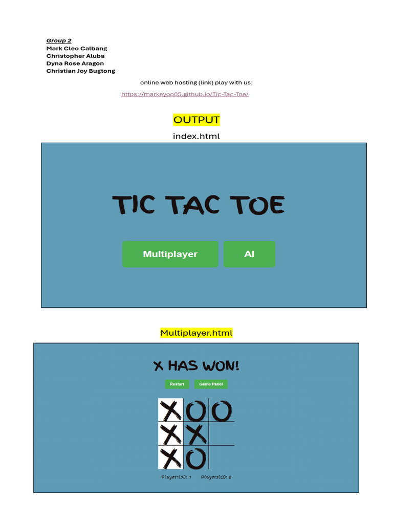 GROUP PROJECT - TicTacToe - Group2 | PDF | Software Engineering | Computing