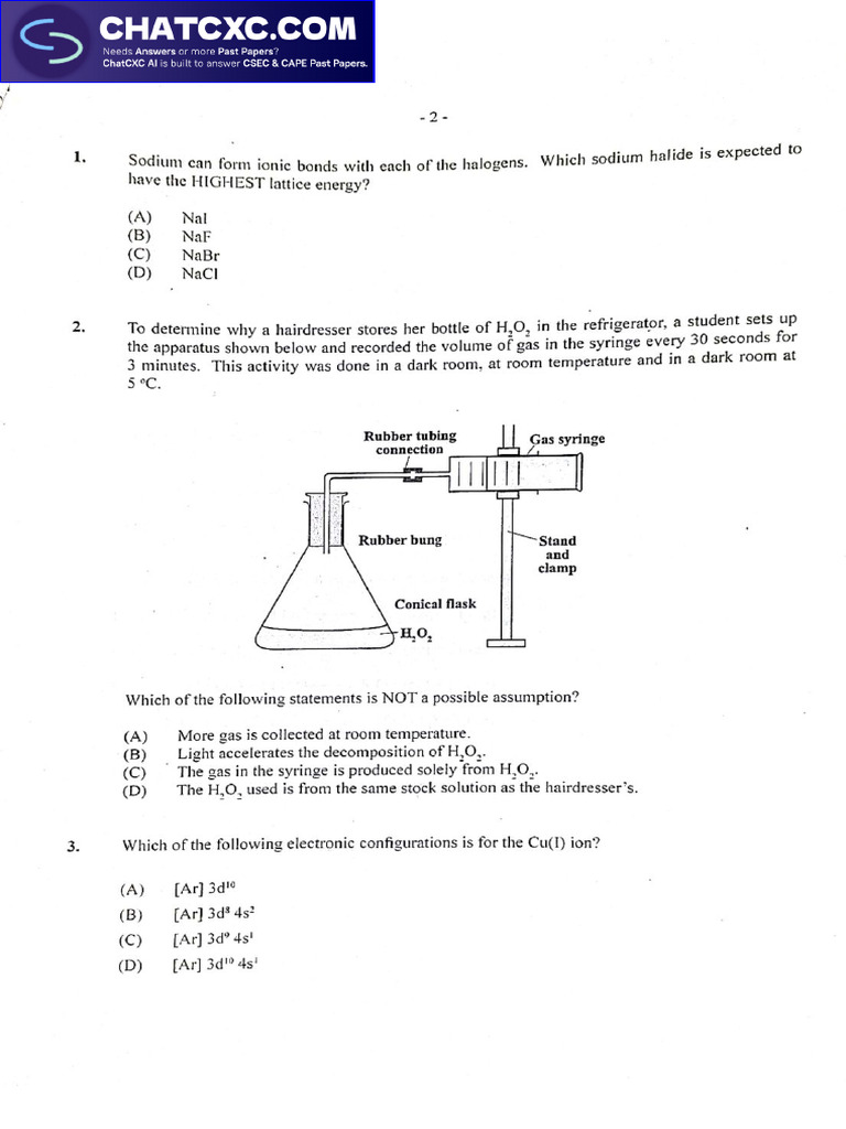 CAPE Chemistry U1 P1 2022 | PDF