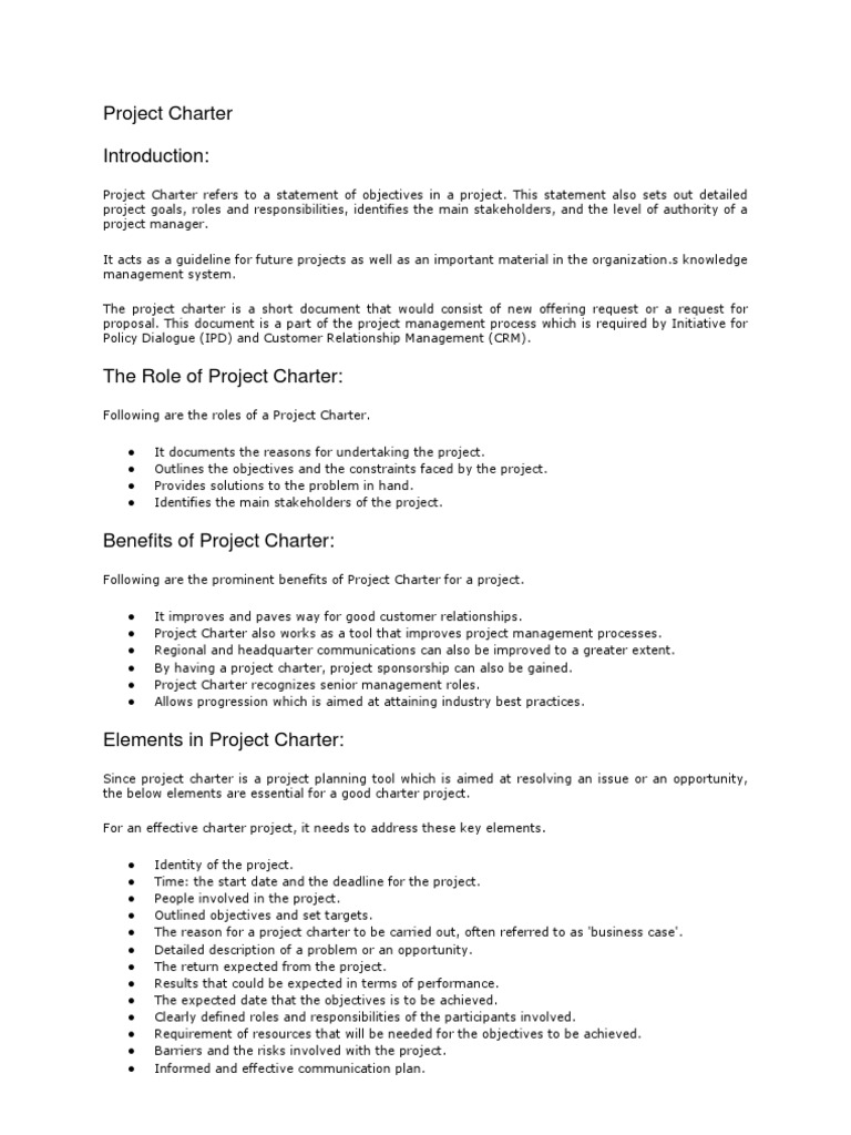 Project Charter | PDF | Performance Indicator | Project Management
