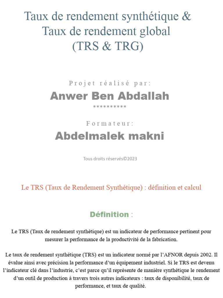 TRS&TRG | PDF | Rentabilité