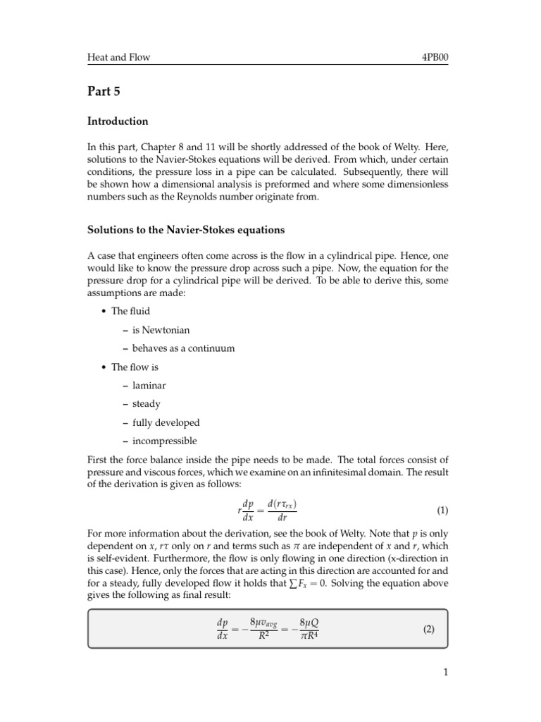 Part 5 Flow Solutions On The NavierStokes Equations Scaling and Dimensional Analysis | PDF ...