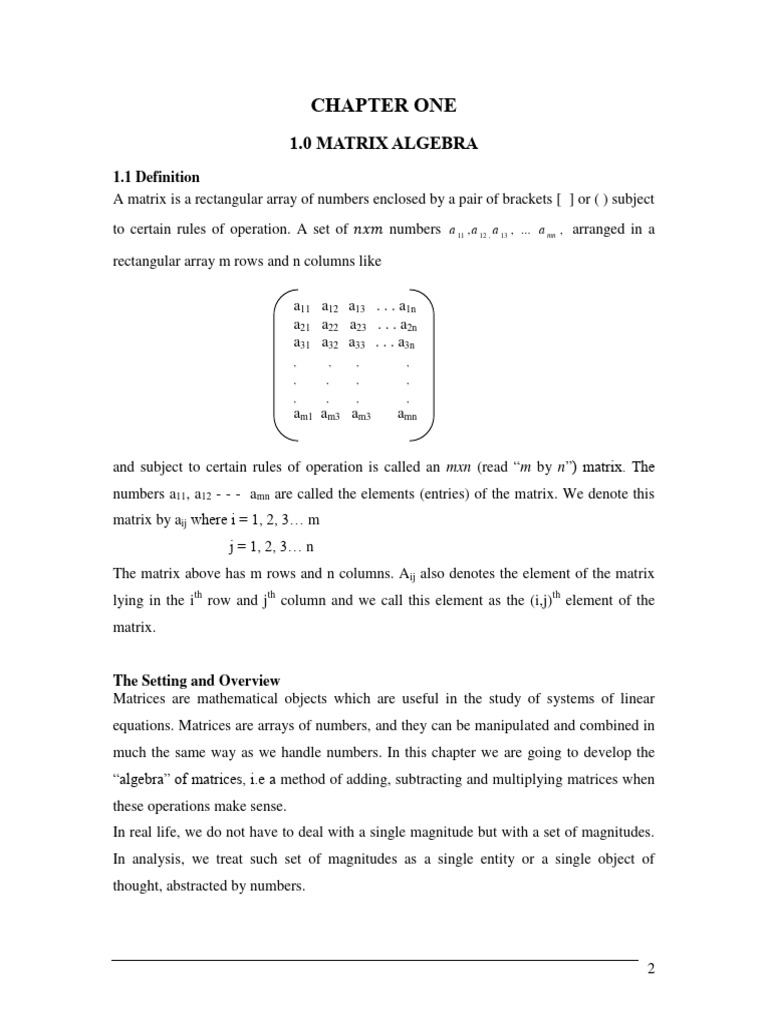 Chapter One Algebra - Compressed | PDF | Matrix (Mathematics) | Determinant
