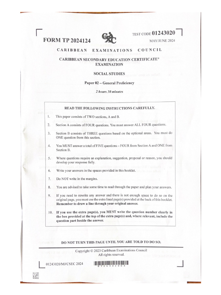 CSEC Social Studies May 2024 | PDF