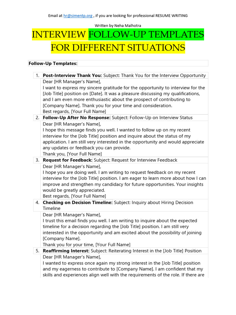 Interview Follow-Up Templates For Different Situations | PDF | Résumé ...