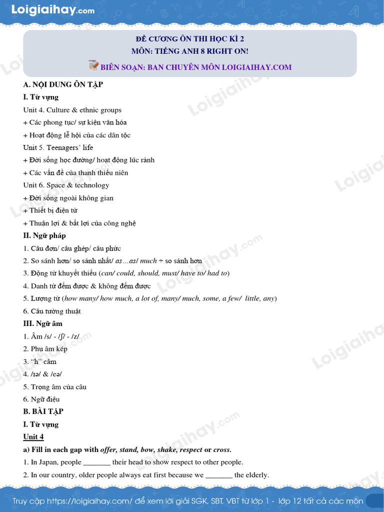 ĐỀ CƯƠNG HKII LỚP 8 | PDF