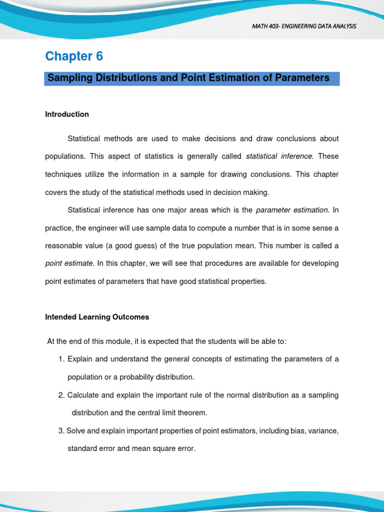 MATH 403 Engineering Data Analysis 95 132 | PDF | Estimator | Statistics