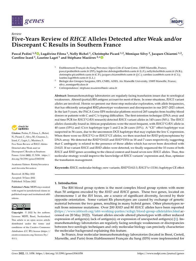 Five-Years Review of RHCE Alleles Detected After Weak And/or Discrepant ...