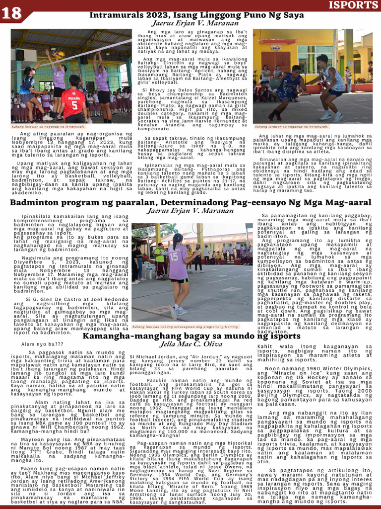 Ang Sinag Sports Fil Sec | PDF