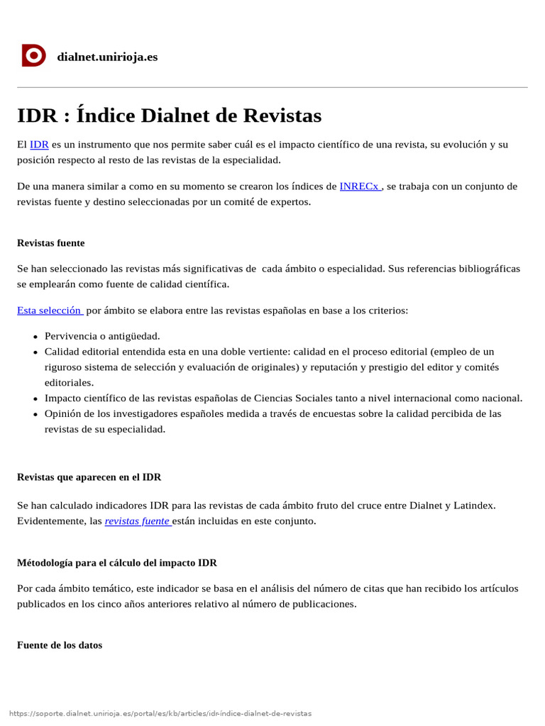 Idr Índice Dialnet de Revistas | PDF | Citación | Bases de datos