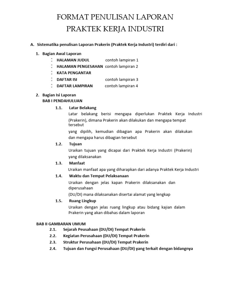 Format Penulisan Laporan Laporan Prakerin 2023 | PDF