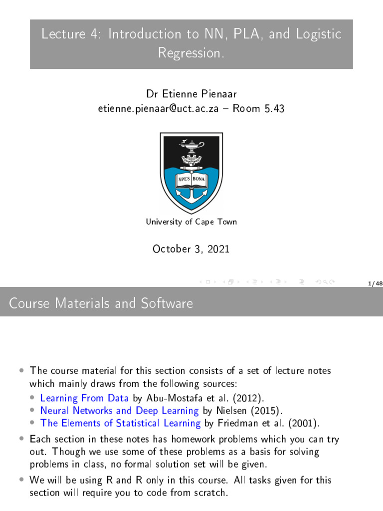 Lecture Slides 1 - Introduction, PLA, and Logistic Regression - 2021 ...