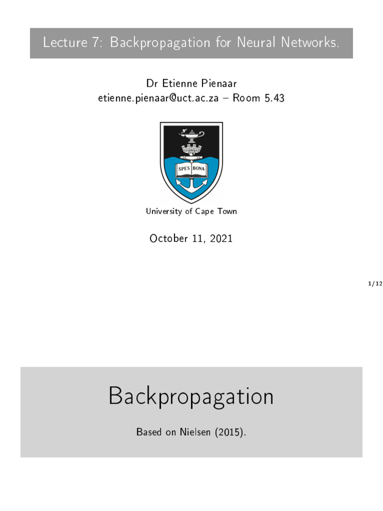 Lecture Slides 4 - Backpropagation - 2021 | PDF | Linear Algebra | Algorithms