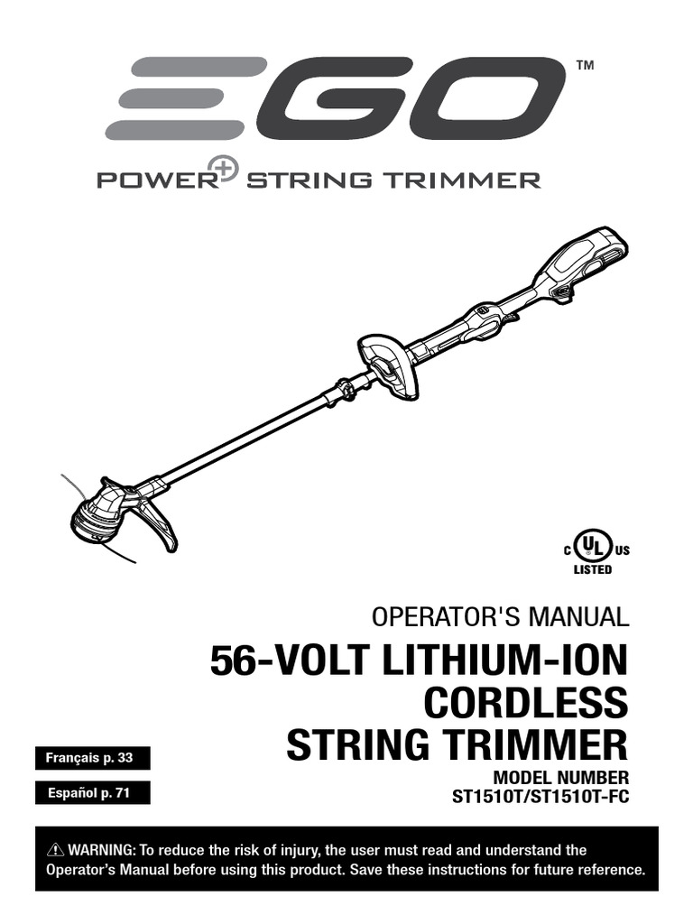 56-Volt Lithium-Ion Cordless String Trimmer: Operator'S Manual | Download Free PDF | Battery ...
